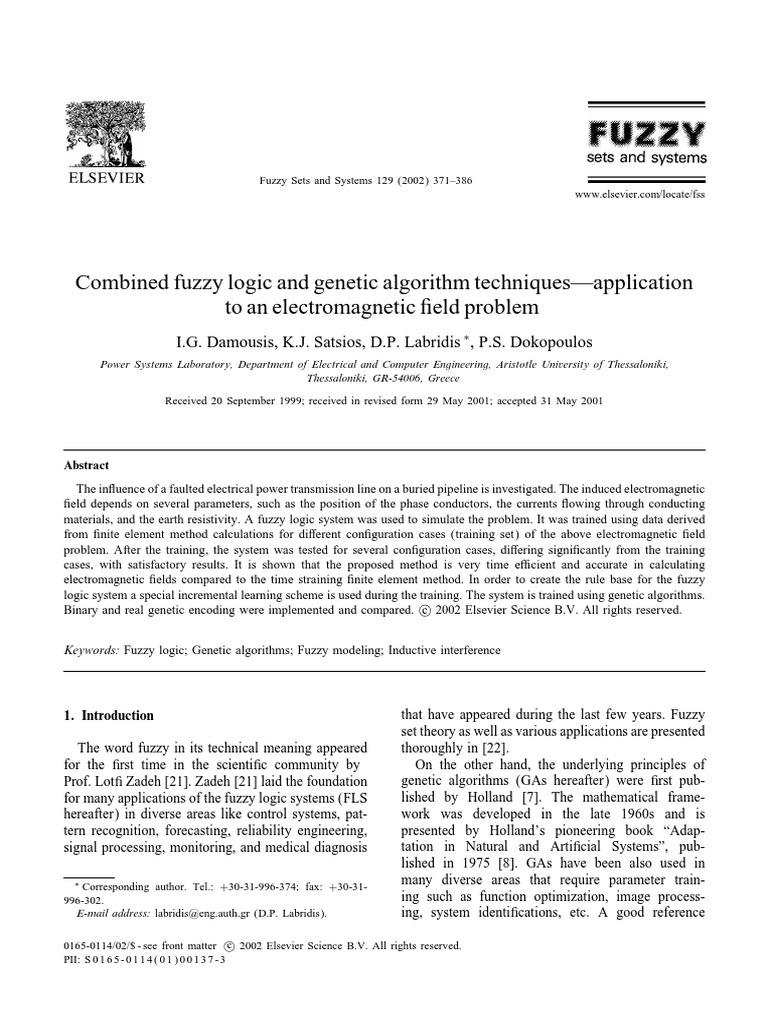 Combined Fuzzy Logic and Genetic Algorithm Techniques-Application To An Electromagnetic) Eld ...