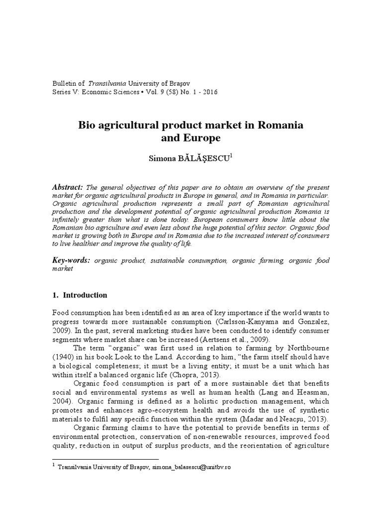 Bio Agricultural Product Market in Romania and Europe: Bulletin of ...