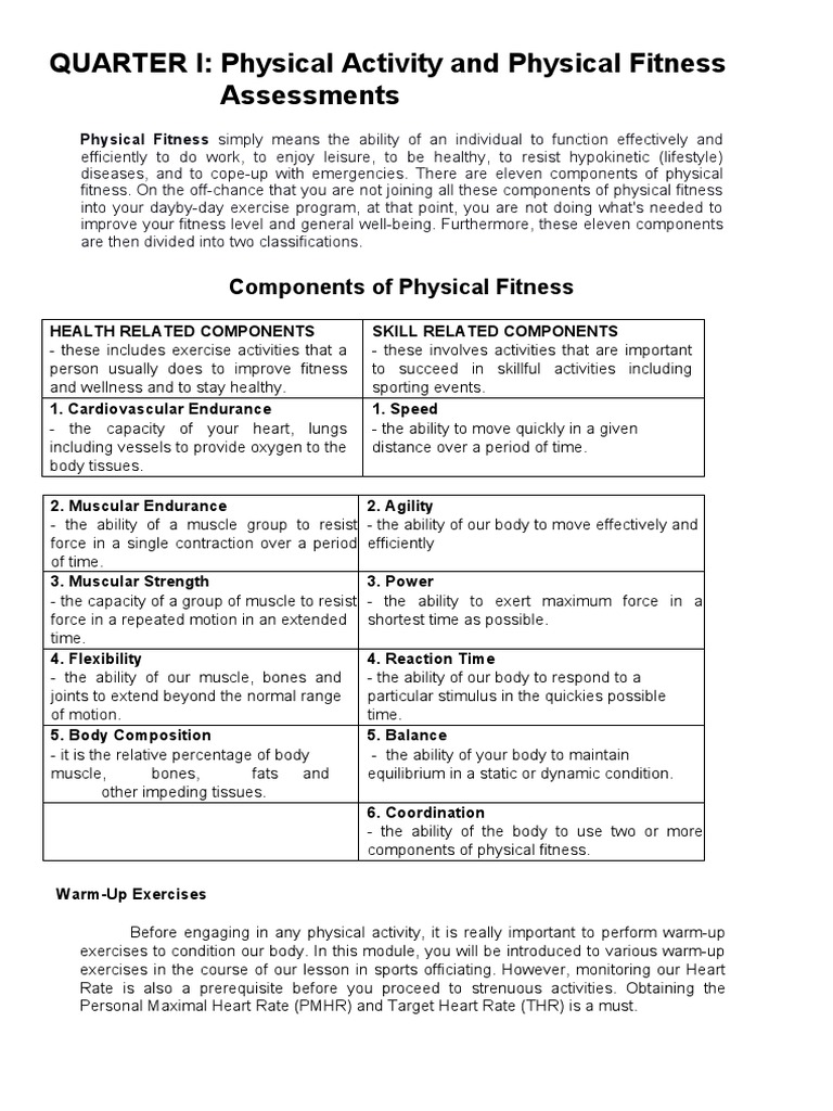 QUARTER I: Physical Activity and Physical Fitness Assessments | PDF ...