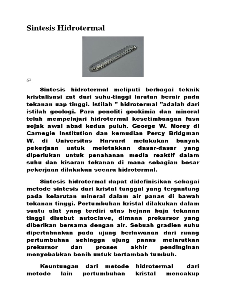 Sintesis Kristal dengan Metode Hidrotermal | PDF