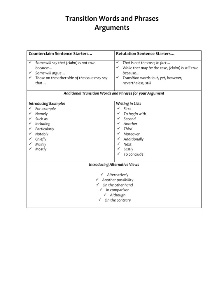 Transitions For Arguments | PDF
