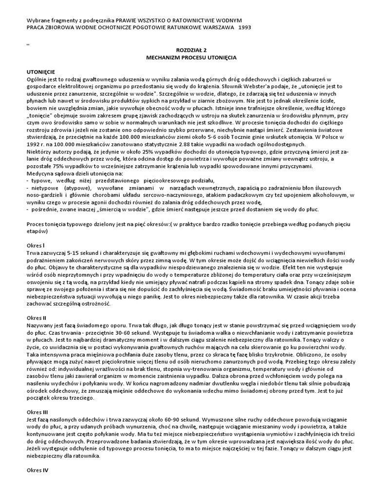 Rozdział 2 Mechanizm Procesu Utonięcia Utonięcie | PDF