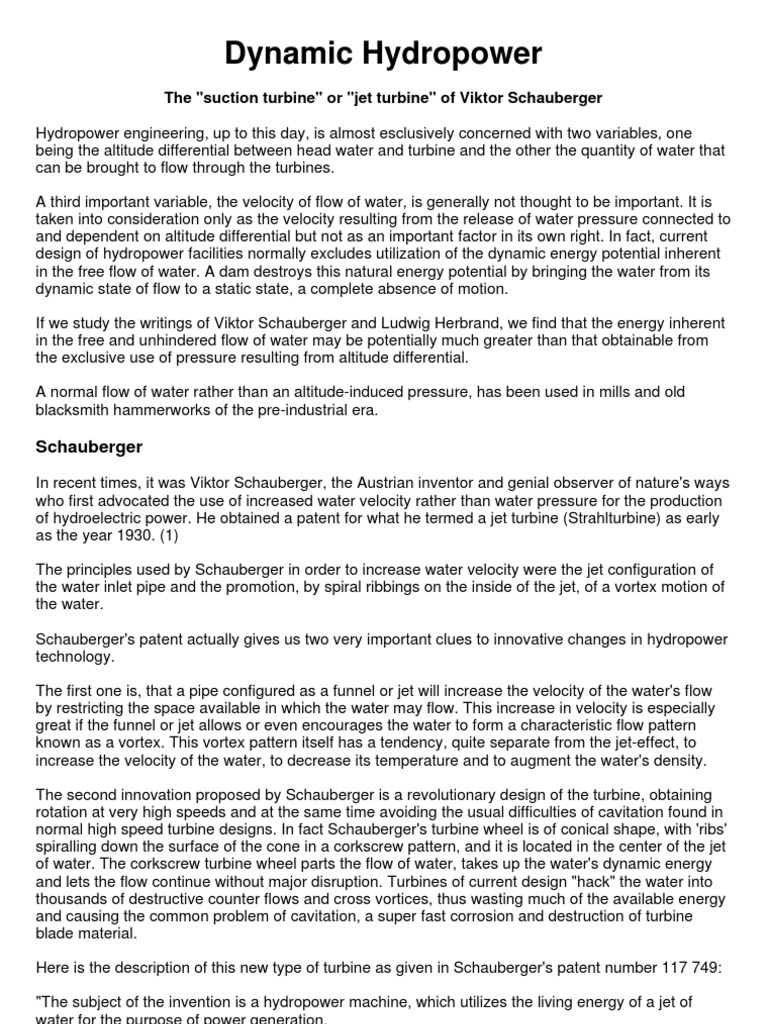 Schauberger Viktor Dynamic Hydro Power | PDF | Vortices | Jet Engine
