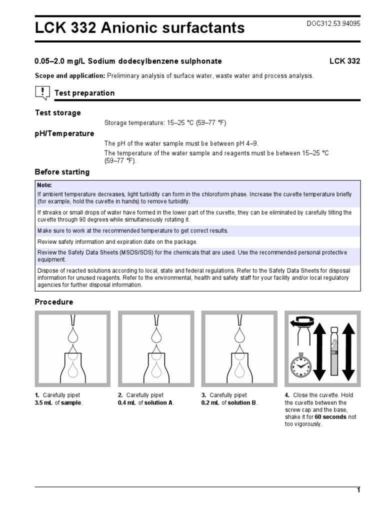 LCK 332 Anionic Surfactants: 0.05-2.0 MG/L Sodium Dodecylbenzene ...