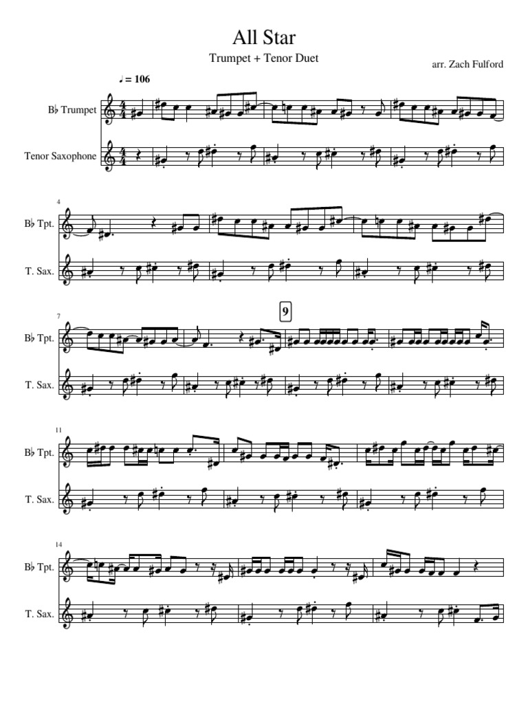 All Star For Trumpet Tenor Sax Duet | PDF | Saxophone | Woodwind ...