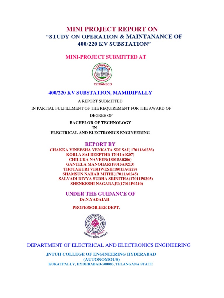 Mini Project Report On: "Study On Operation & Maintanance of 400/220 KV SUBSTATION" | PDF ...