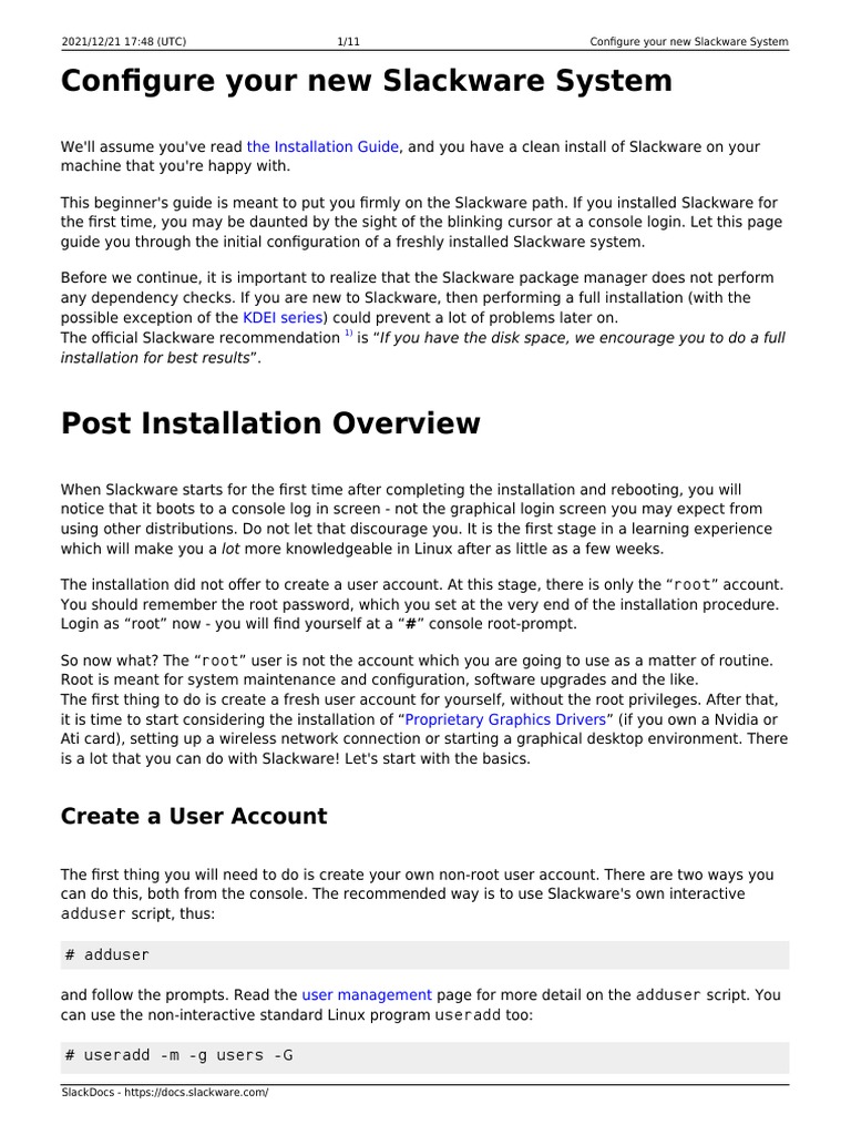 Configure Your New Slackware System: Create A User Account | PDF | Software | Booting