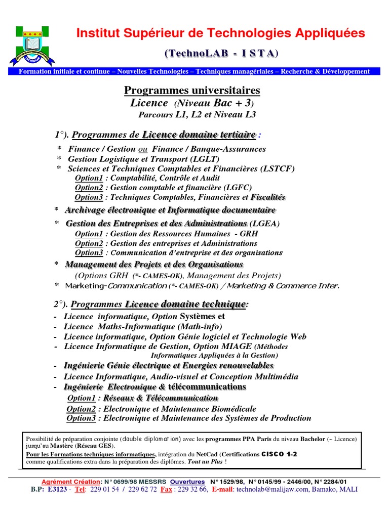 Technolab-ista-Programmes Licence 2018 2018 | PDF | Informatique ...