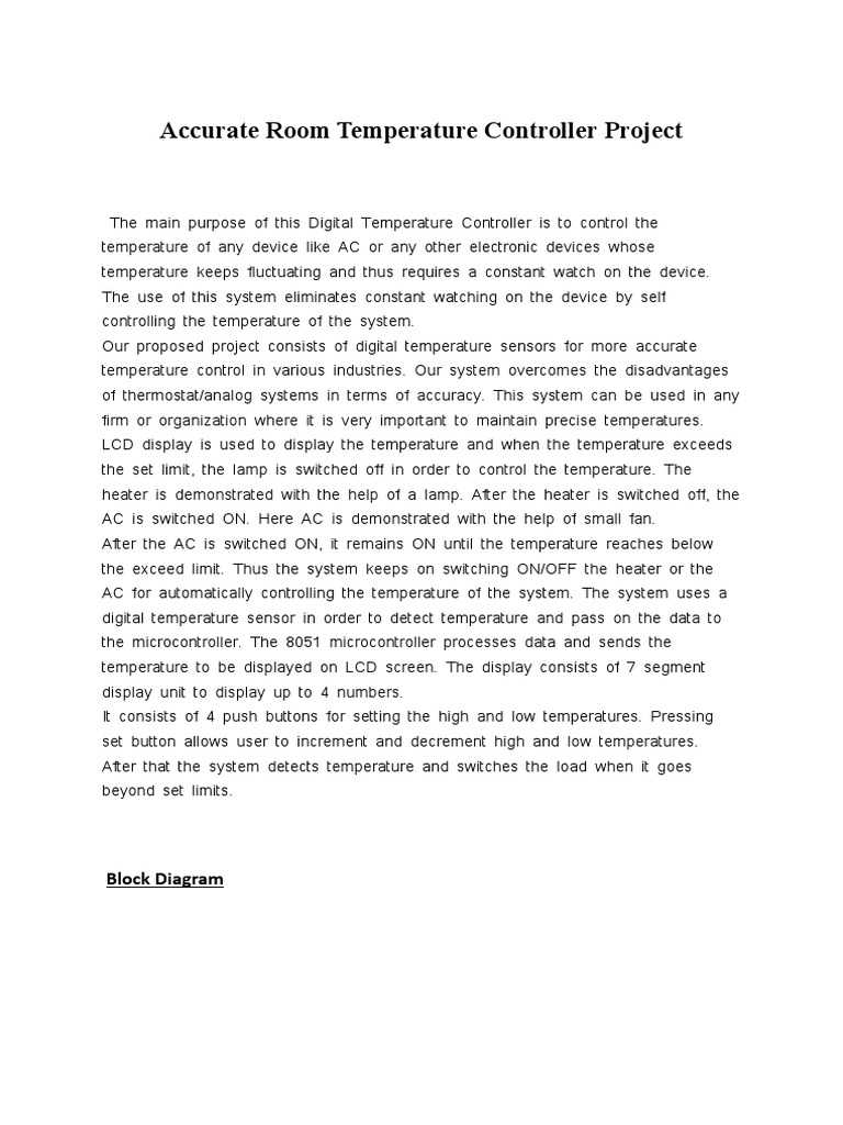 Accurate Room Temperature Controller Project: Block Diagram | PDF