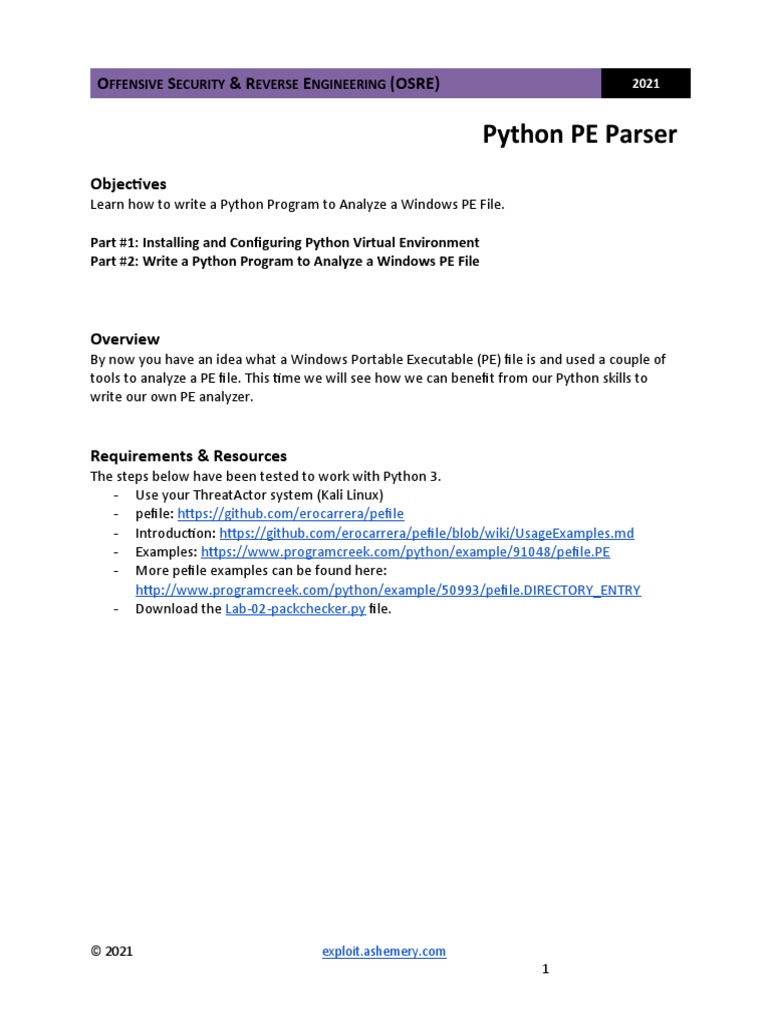 Lab 02 Python Pe Parser Pdf Python Programming Language 6672