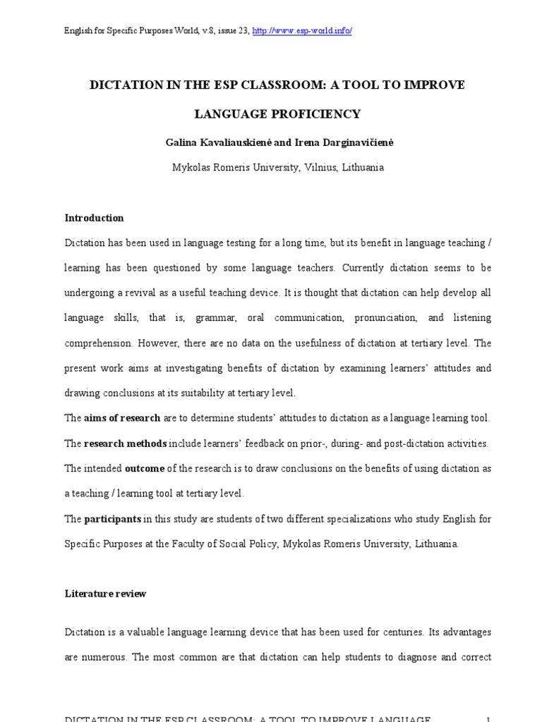Enhancing ESP with Dictation Techniques | PDF | Language Education ...