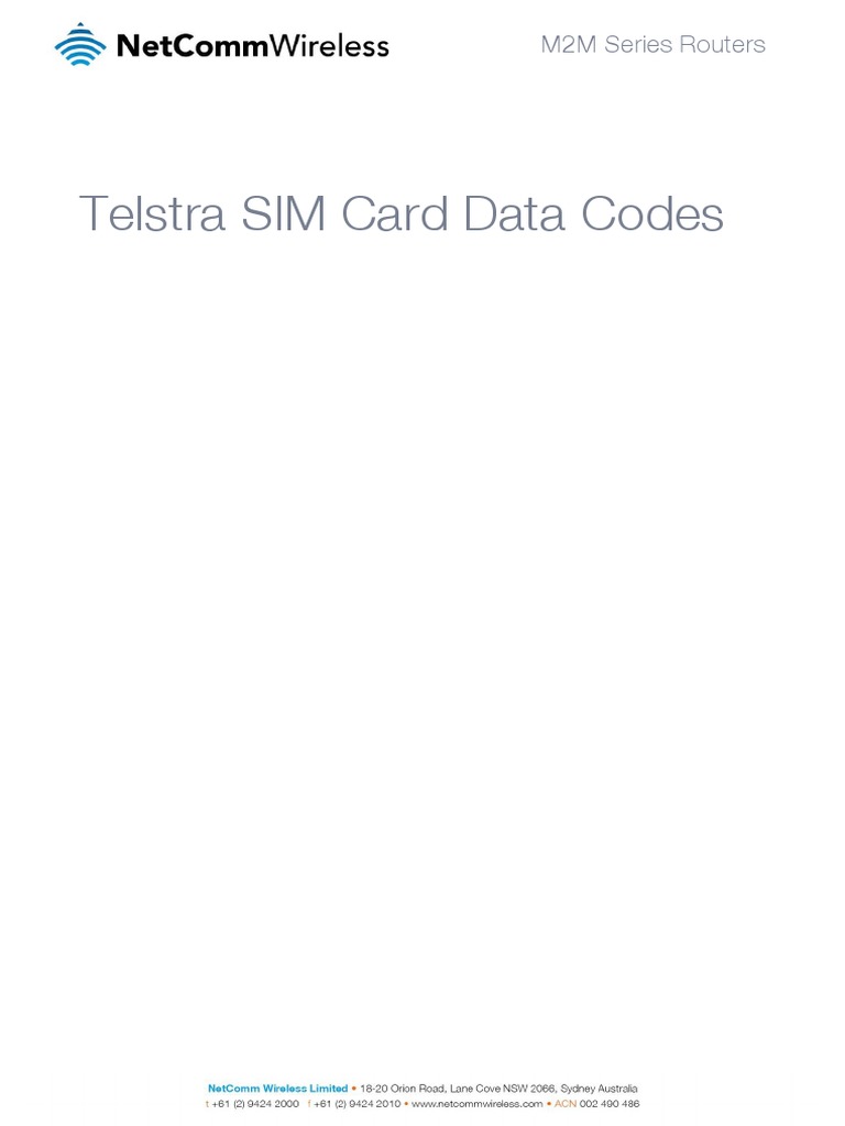 Telstra SIM Card Data Codes: M2M Series Routers | PDF