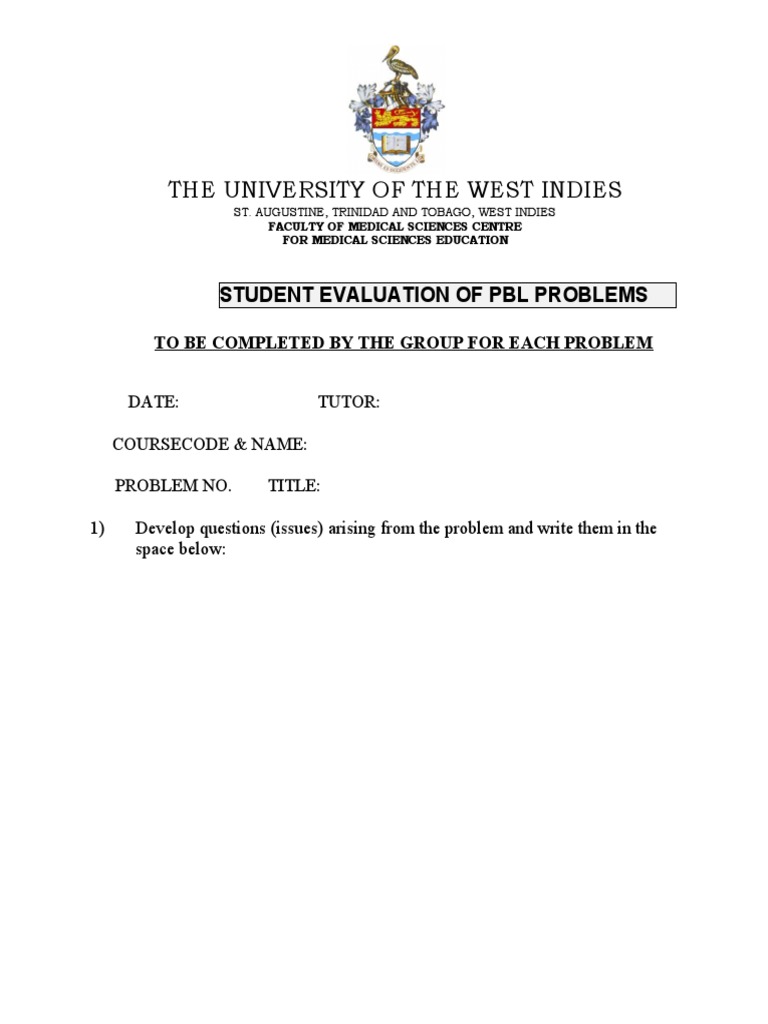 The University of The West Indies: Student Evaluation of PBL Problems | PDF