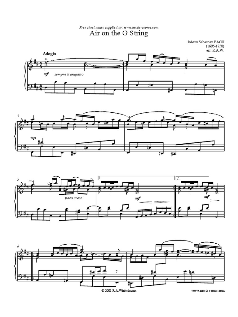 Piano Bach Air On A G String PDF | PDF | Musical Forms | Compositions