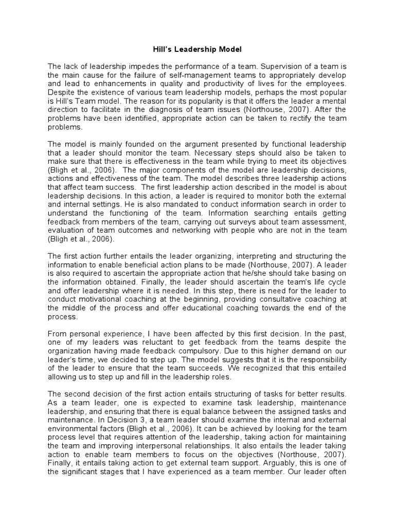 Hill's Team Leadership Model Explained | PDF | Leadership | Human Nature