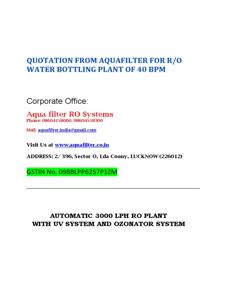 40 BPM RO Water Plant Quotation | PDF | Value Added Tax