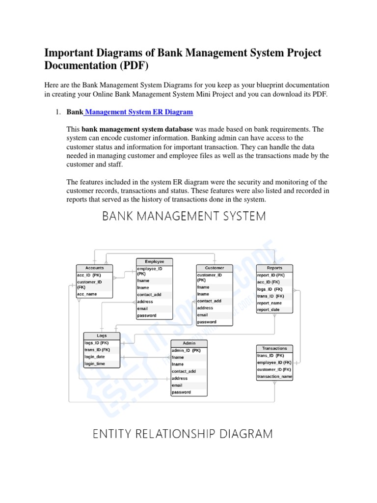 Important Diagrams of Bank Management System Project Documentation PDF ...