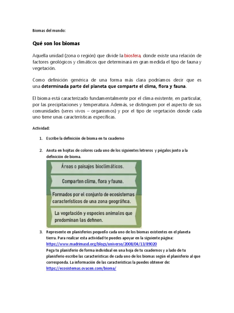 Hoja De Trabajo Sobre Los Biomas Del Mundo Biomas Para Primero De