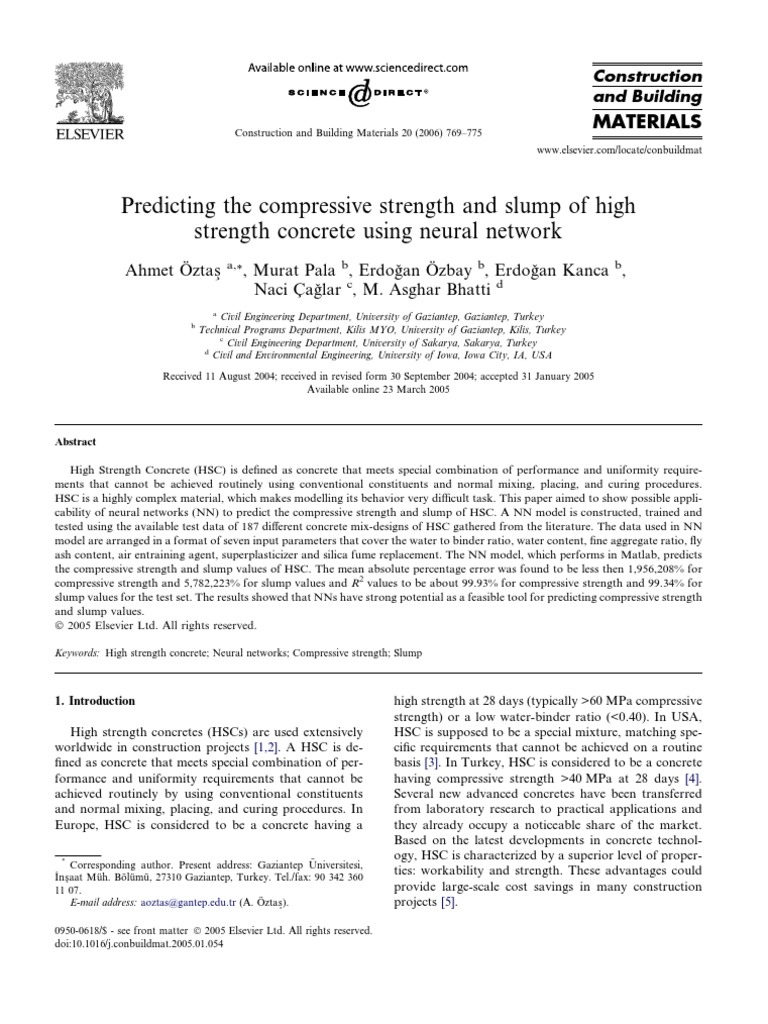 13 Predicting The Compressive Strength and Slump of High Strength Concrete Using Neural Network ...