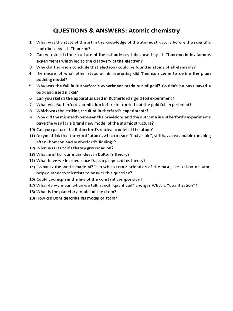 QUESTIONS & ANSWERS: Atomic Chemistry | PDF | Young Adult