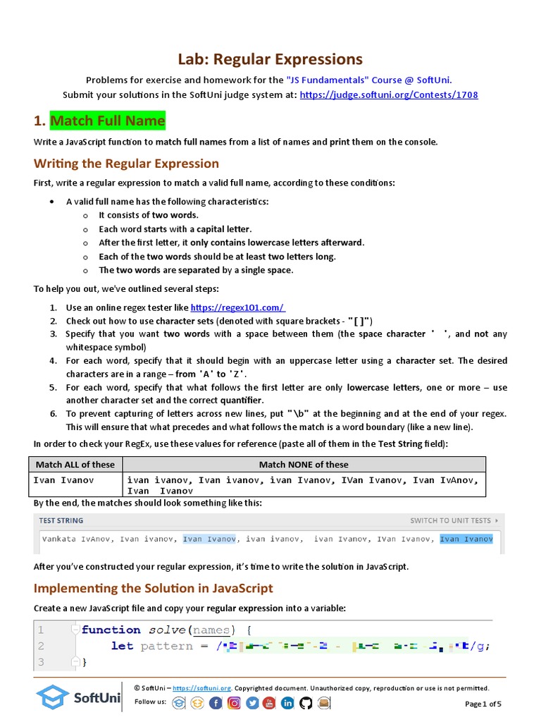 JS-Fundamentals-Regular-Expressions-Lab | PDF | Regular Expression ...