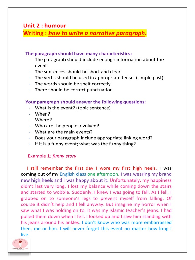 Unit 2: Humour Writing: How To Write A Narrative Paragraph | PDF ...
