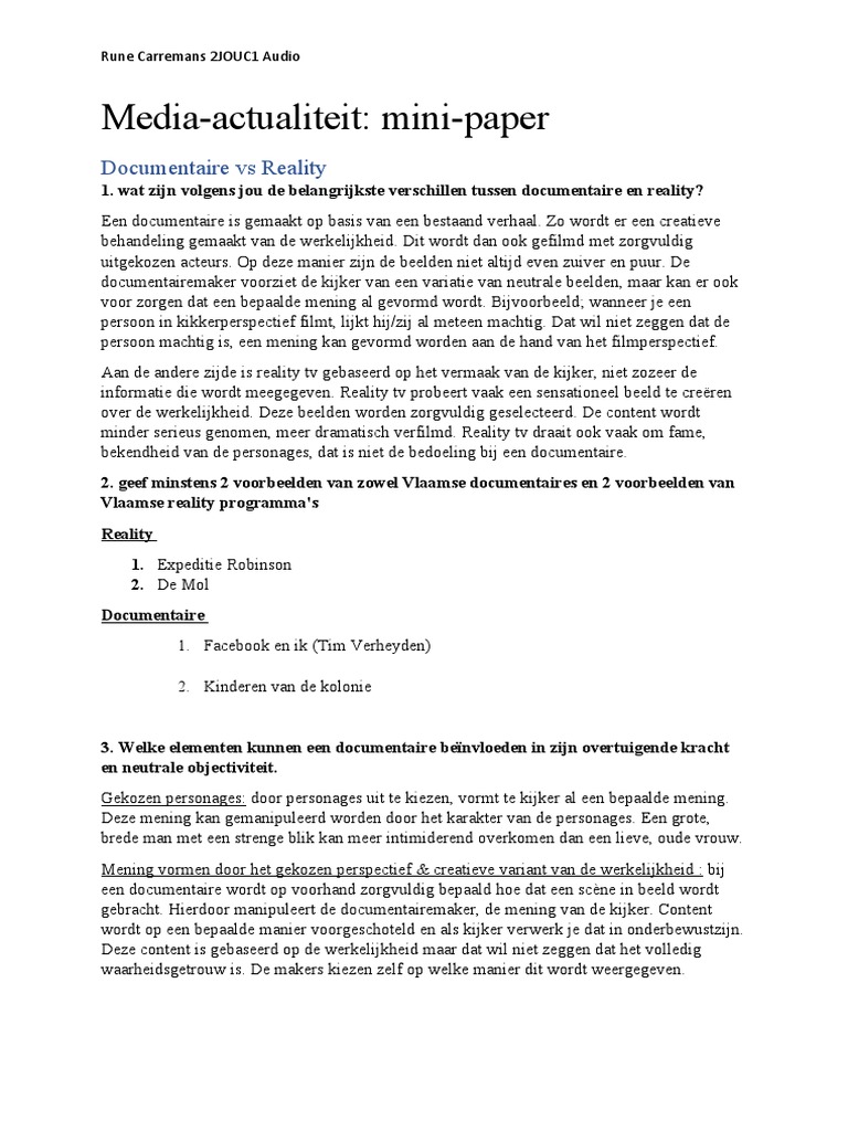 Paper Documentaire Vs Reality | PDF