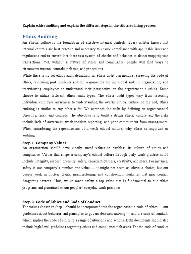 Explain Ethics Auditing and Explain The Different Steps in The Ethics ...