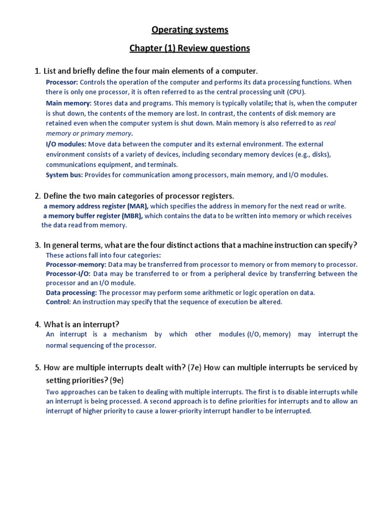 Operating Systems Chapter (1) Review Questions: Memory or Primary Memory | PDF | Process ...