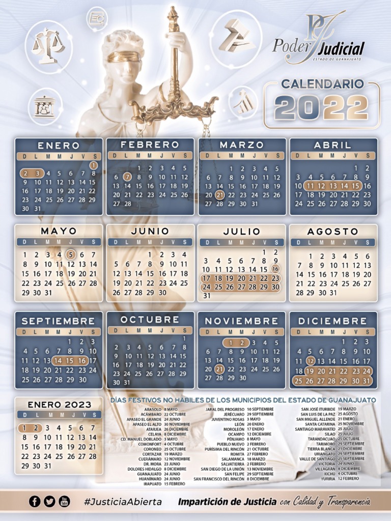 Calendario Poder Judicial GTO 2022 | PDF