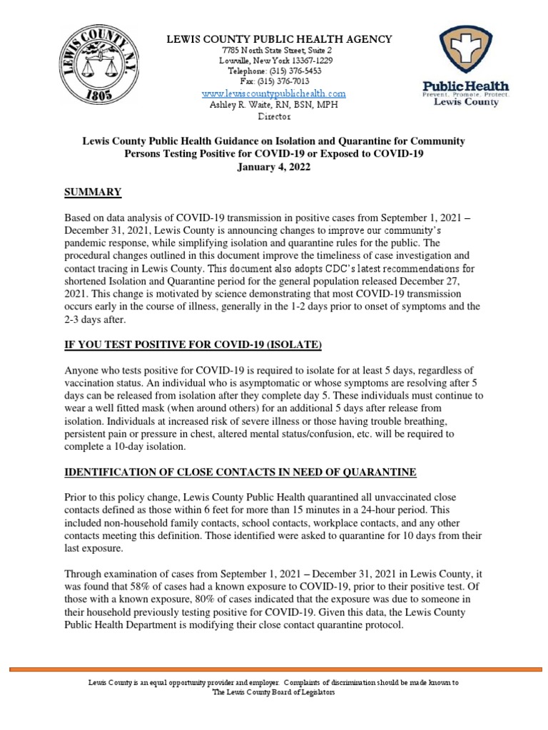 Updated Quarantine and Isolation 01.04.22 | PDF | Quarantine | Epidemiology