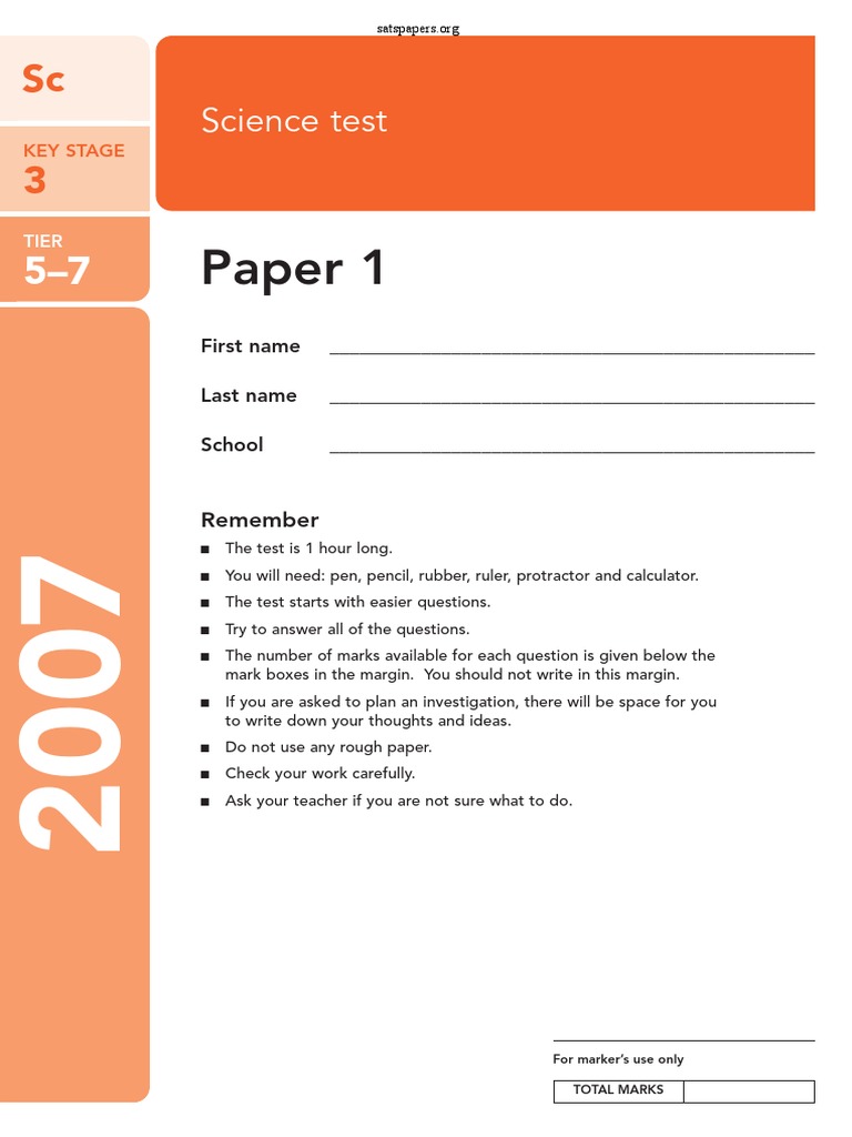 KS3 Science 2007 Paper 1 Level 5-7 | PDF | Rock (Geology) | Salt ...