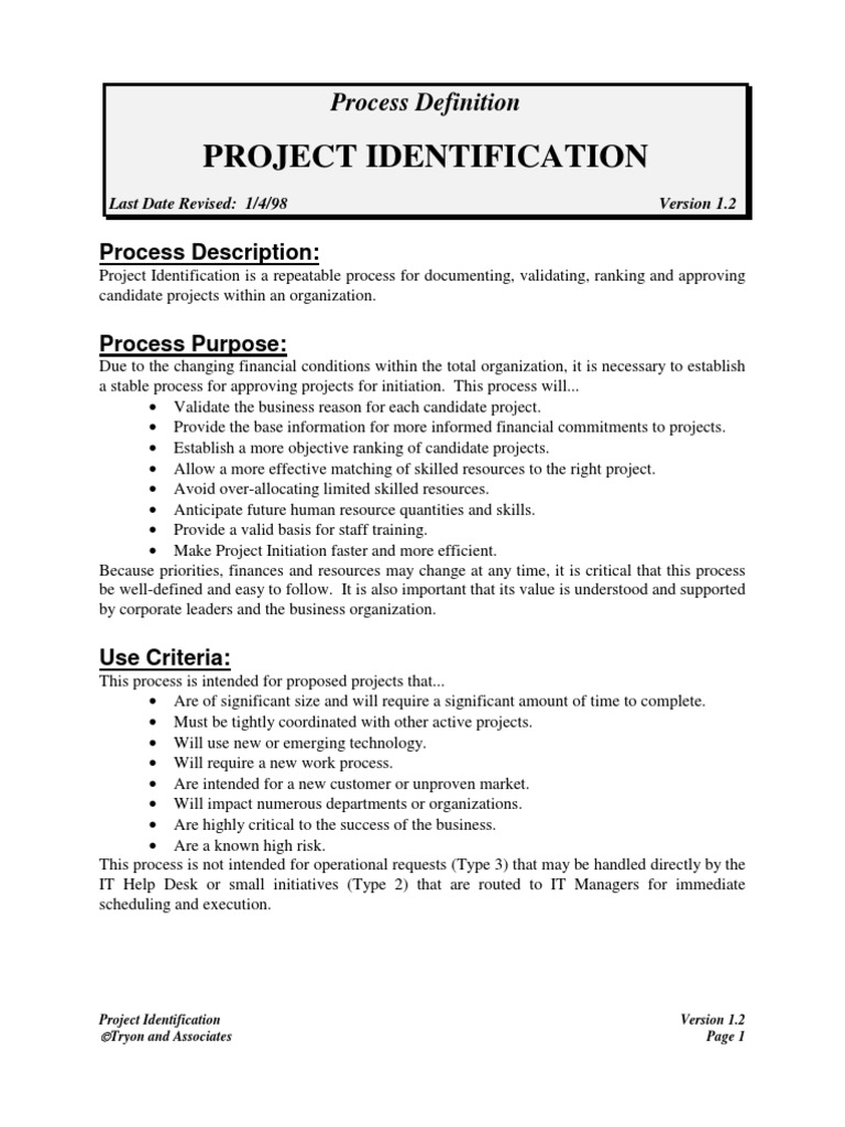 Project Identification PD | PDF | Resource | Business