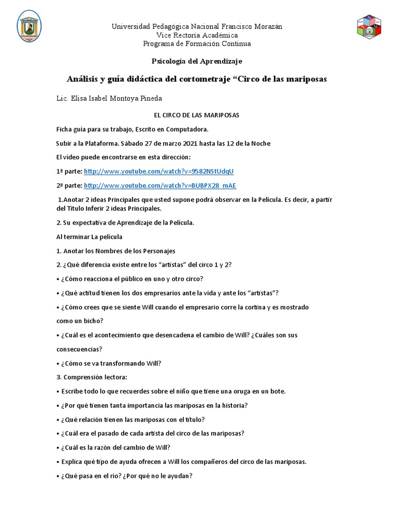 Guia Analisis Cortometraje El Circo de Las Mariposas | PDF ...
