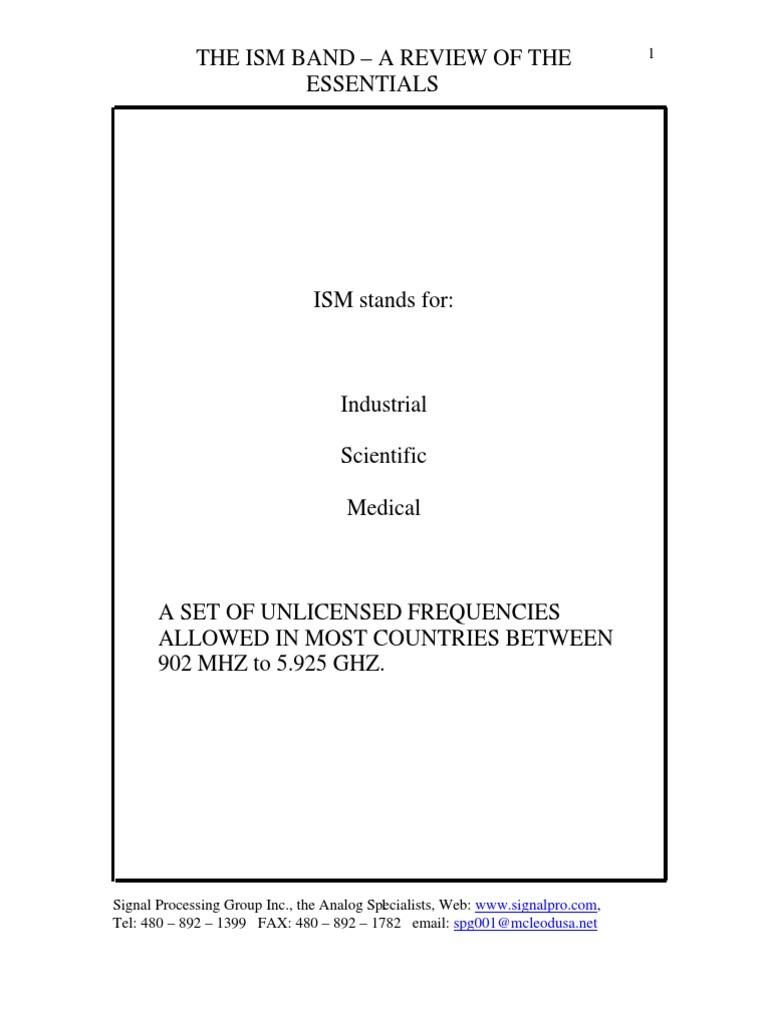 ISM Band Review: Unlicensed Frequencies and Wireless Applications | PDF ...