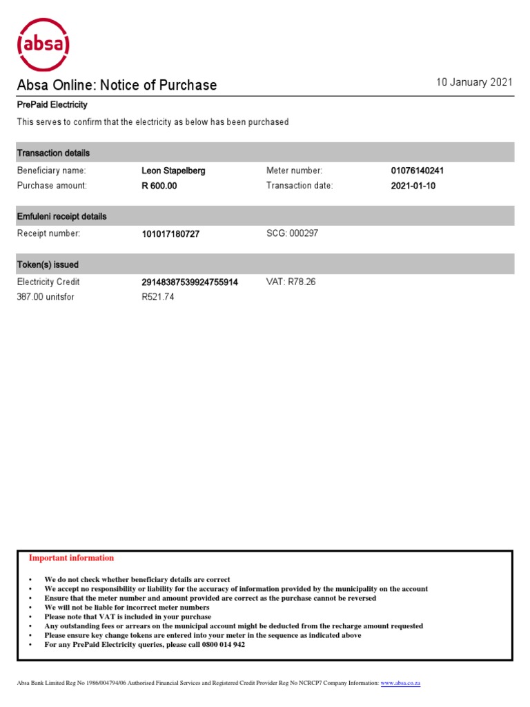 Absa Online: Notice of Purchase: 10 January 2021 | PDF
