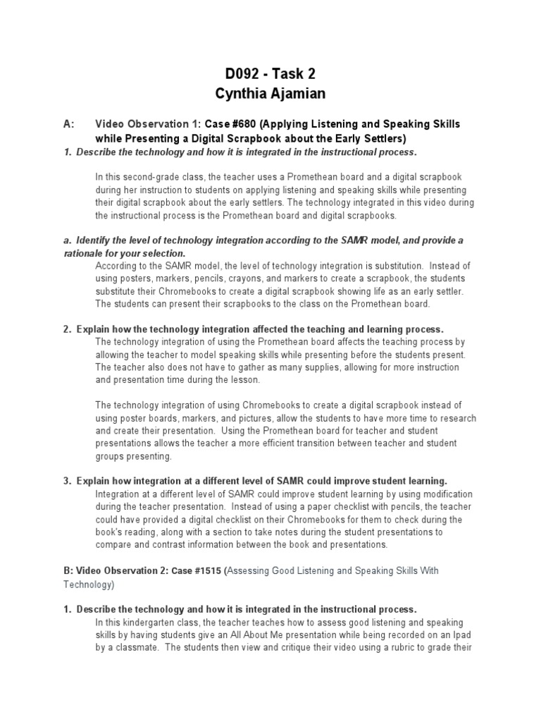 Cynthia Ajamian D092 Task 2 | PDF | Teachers | Teaching