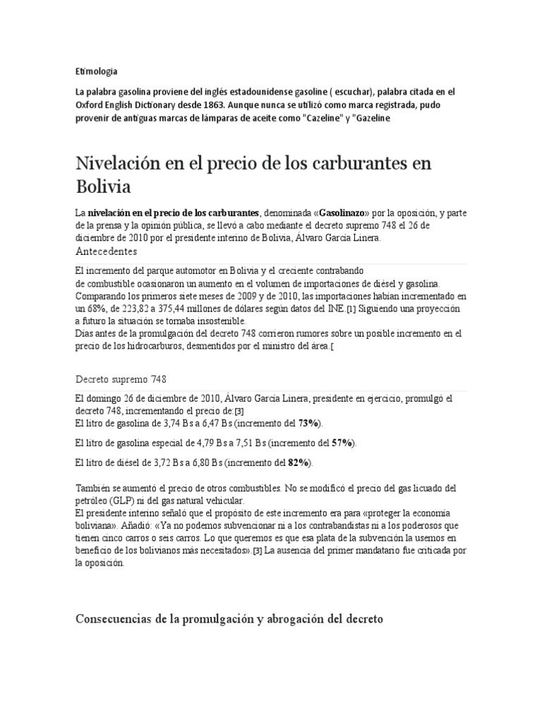 Impacto del Gasolinazo en Bolivia | PDF | Gasolina | Refinería de petróleo