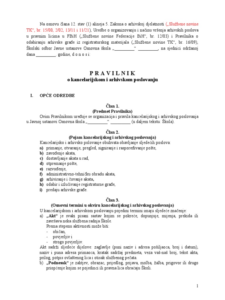 PRAVILNIK o Kancelarijskom I Arhivskom Poslovanju - RADNA VERZIJA | PDF
