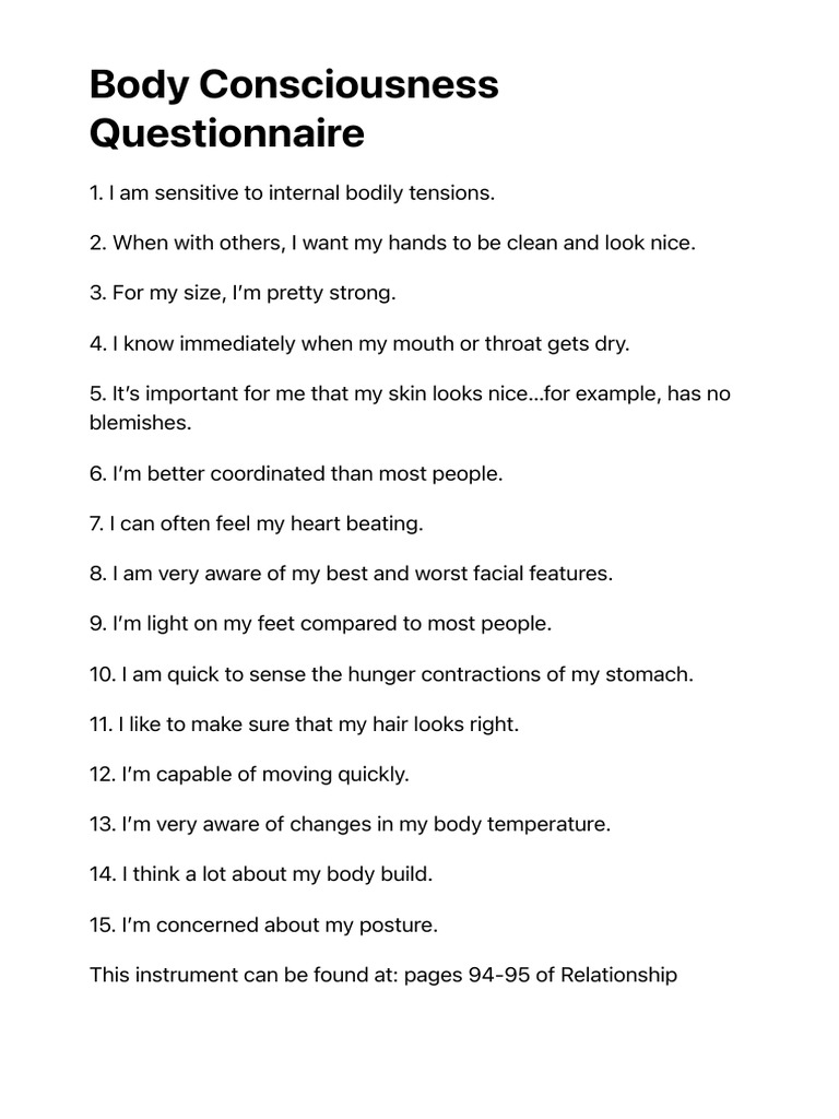 Body Consciousness Questionnaire Insights | PDF