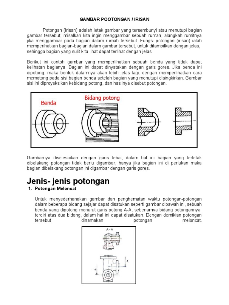 Materi Potongan - Irisan (Gambar Teknik) | PDF | Metode & Bahan Ajar