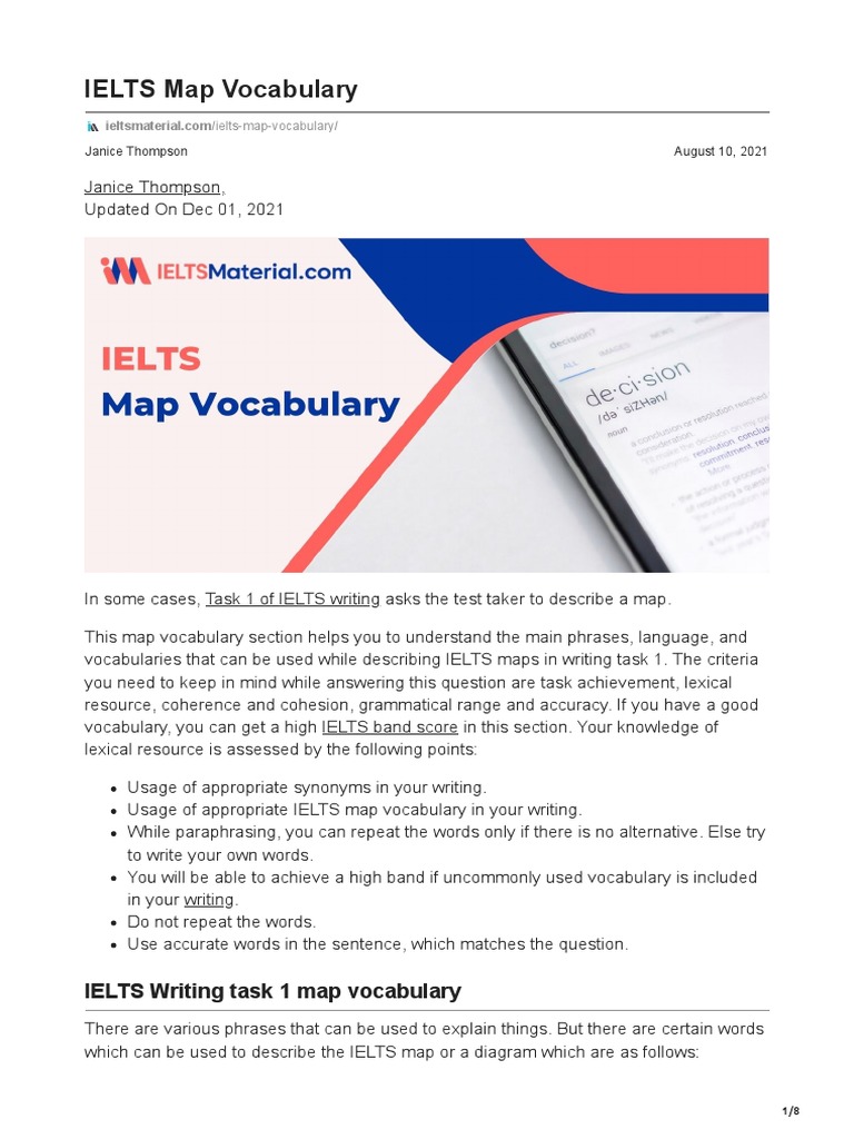 IELTS Map Vocabulary for Task 1 | PDF | International English Language ...