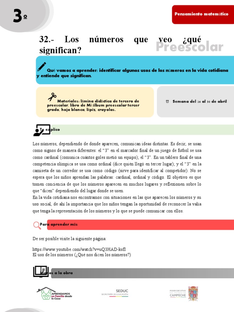 Los números en la vida cotidiana | PDF | Educación de la primera infancia