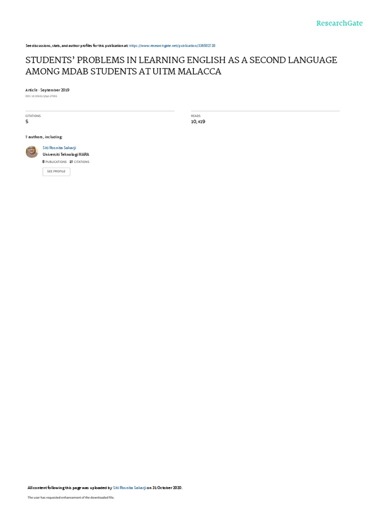 Students Problems in Learning English As A Second | PDF | Learning ...