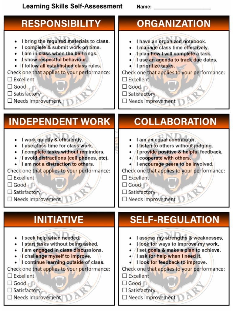Learning Skills Self Assessment Checklist | PDF