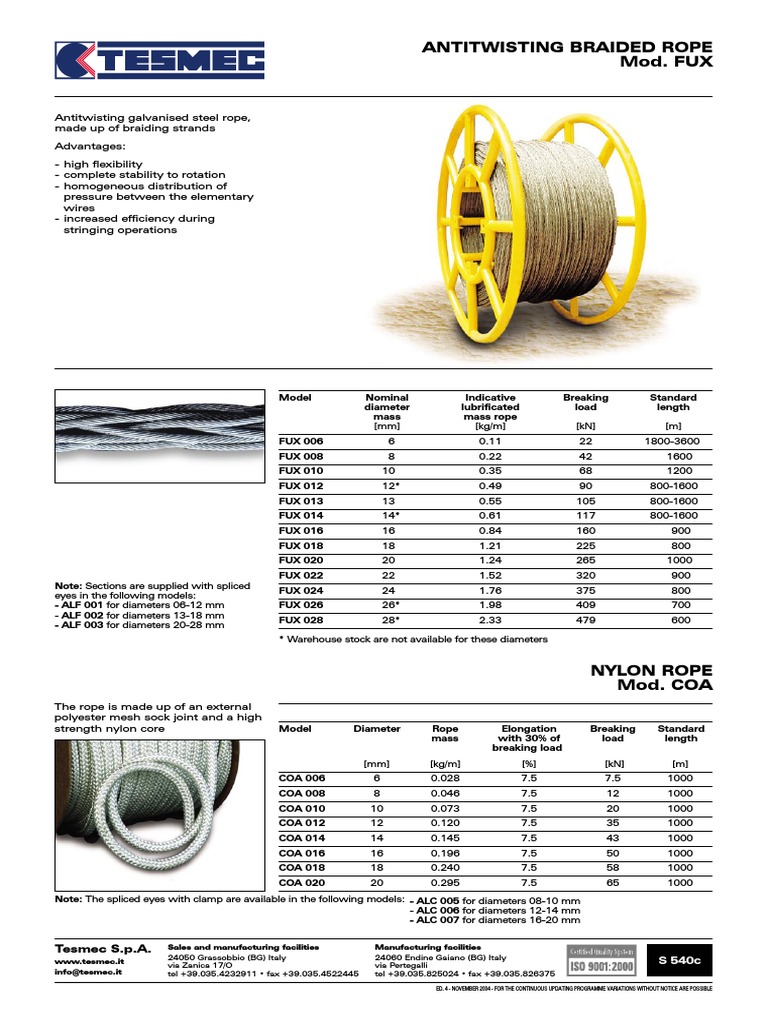 Antitwisting Braided Rope Mod. FUX: Tesmec S.p.A | PDF | Rope | Equipment