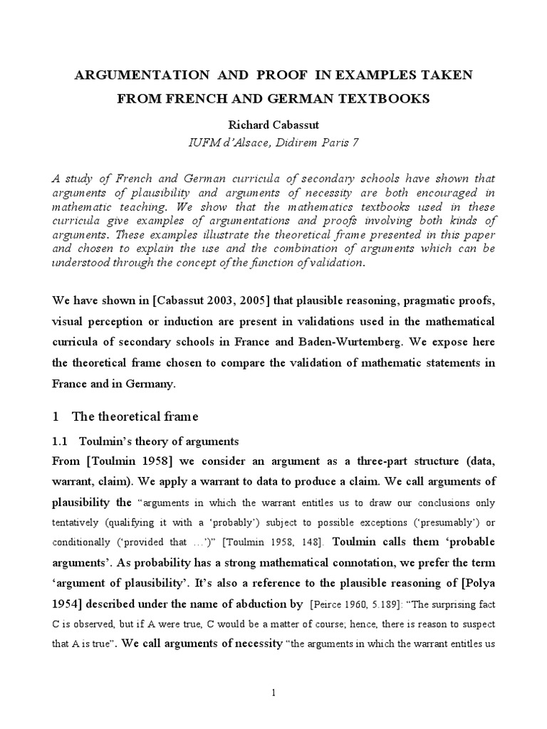 Argumentation and Proof | PDF | Argument | Mathematical Proof
