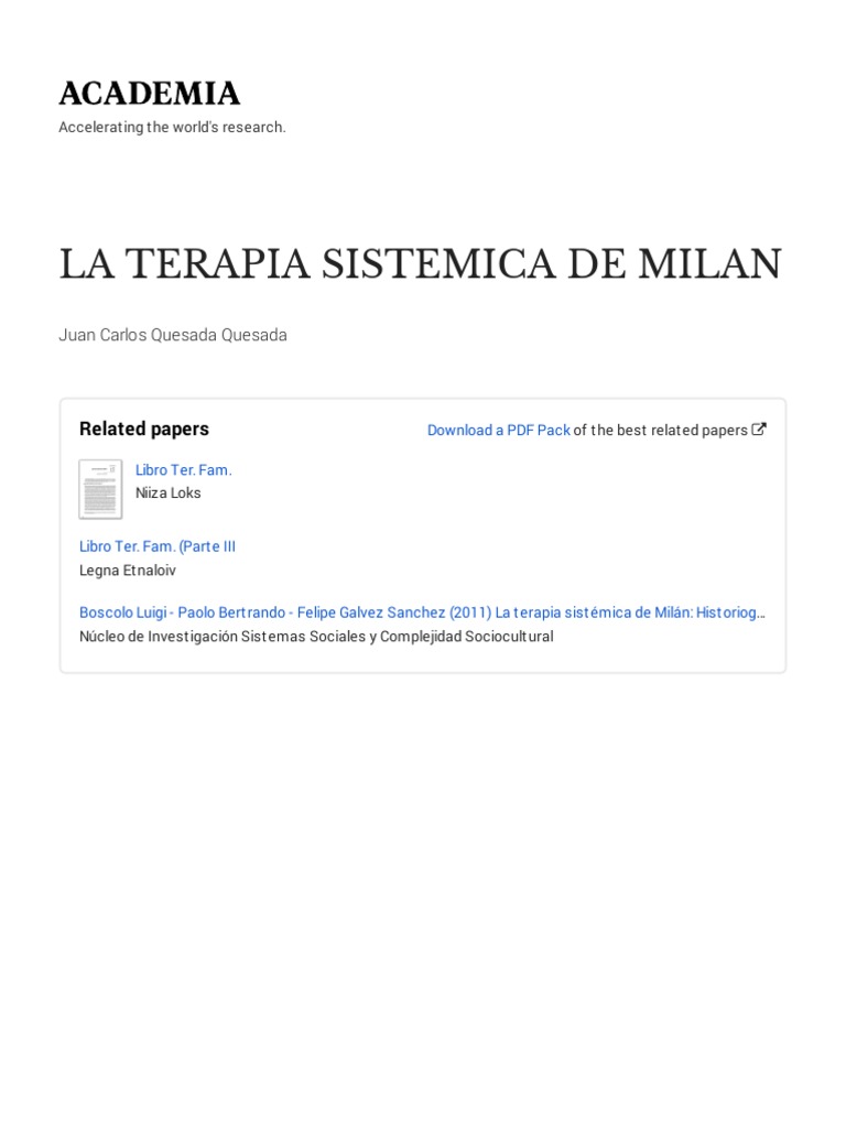 La Terapia Sistemica de Milan With Cover Page v2 | PDF | Psicoterapia ...