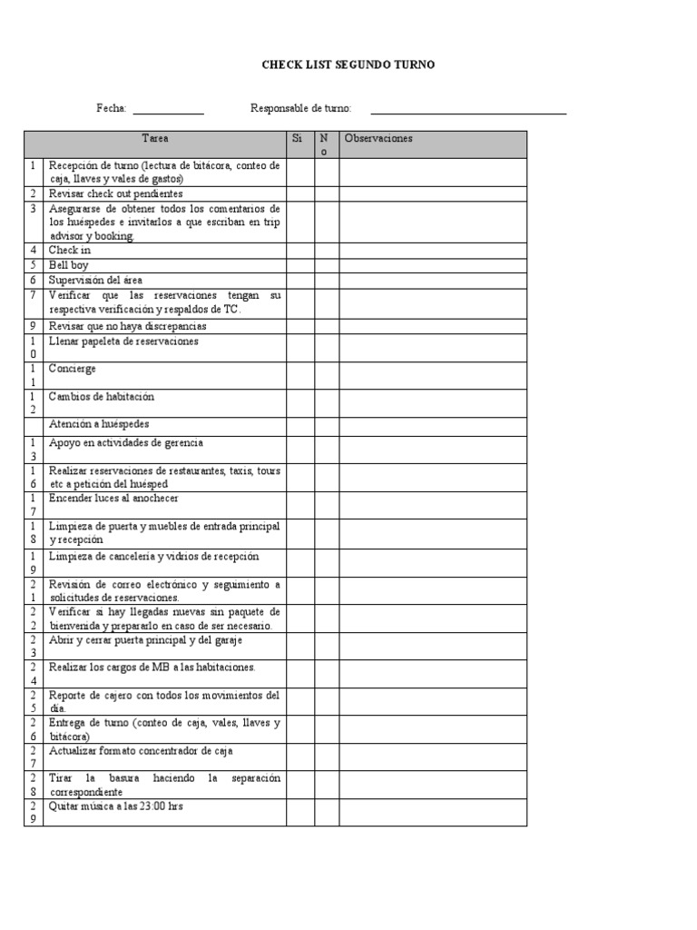 Check List Segundo Turno y Auditoria New | PDF | Tarjeta de crédito ...
