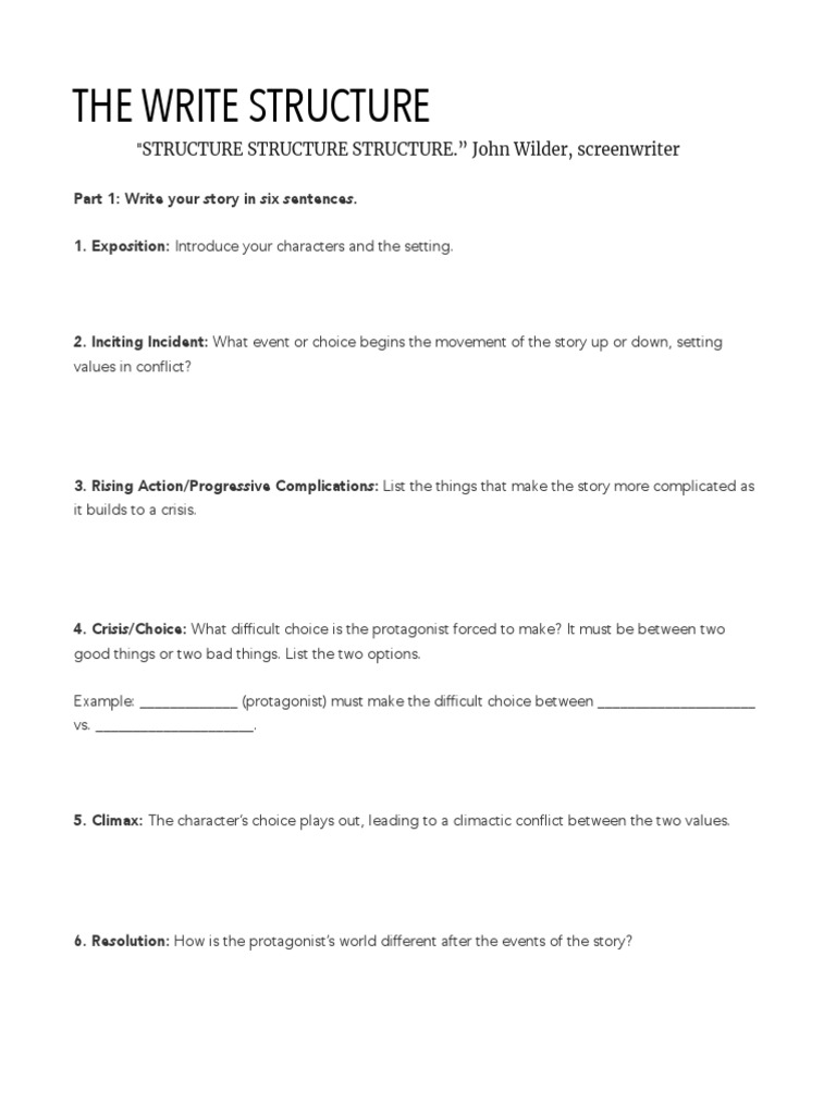 The Write Structure Worksheet | PDF | Plot (Narrative) | Entertainment